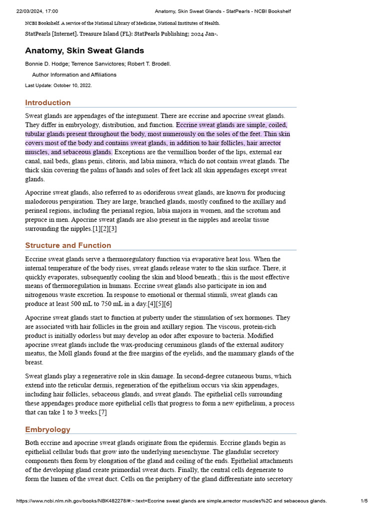 Anatomy, Skin Sweat Glands - StatPearls - NCBI Bookshelf | PDF | Skin ...
