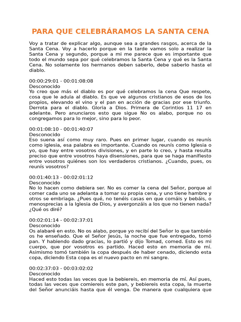 Importancia de la Santa Cena en la Fe | PDF | eucaristía | Cristo (título)