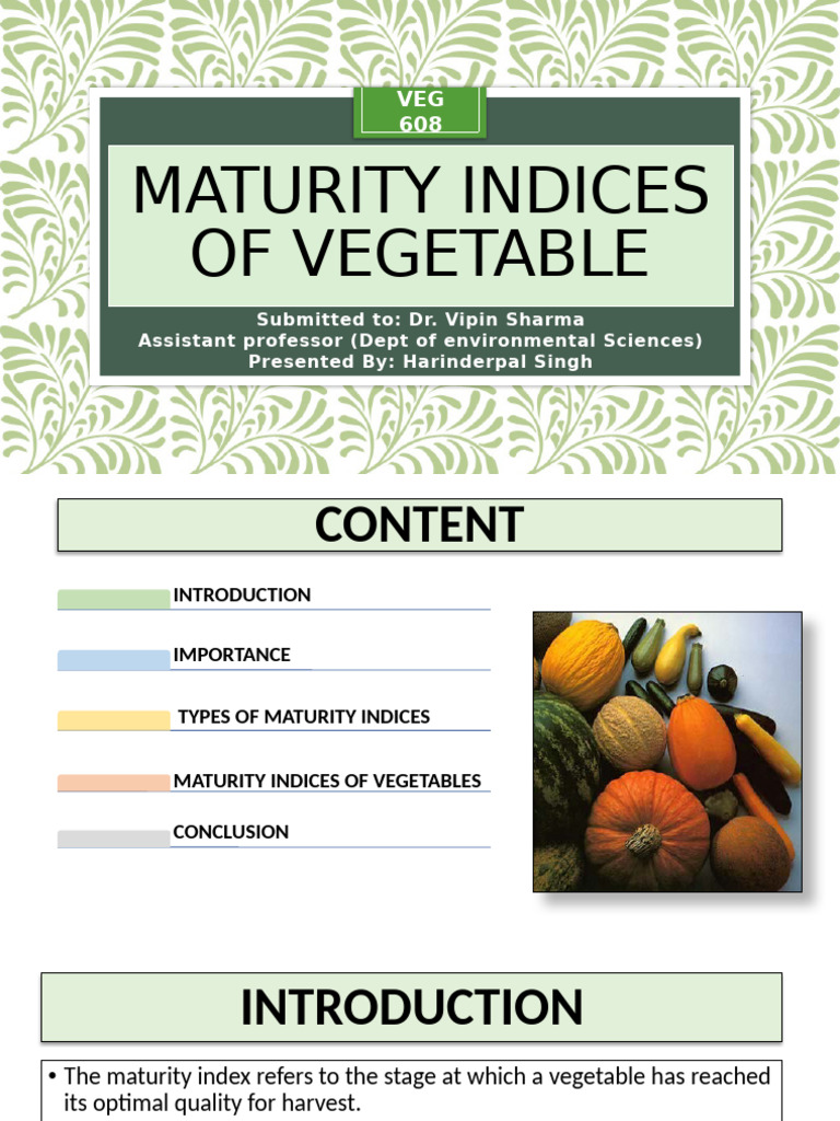 Maturity Indices of Key Vegetables | PDF | Vegetables | Tomato