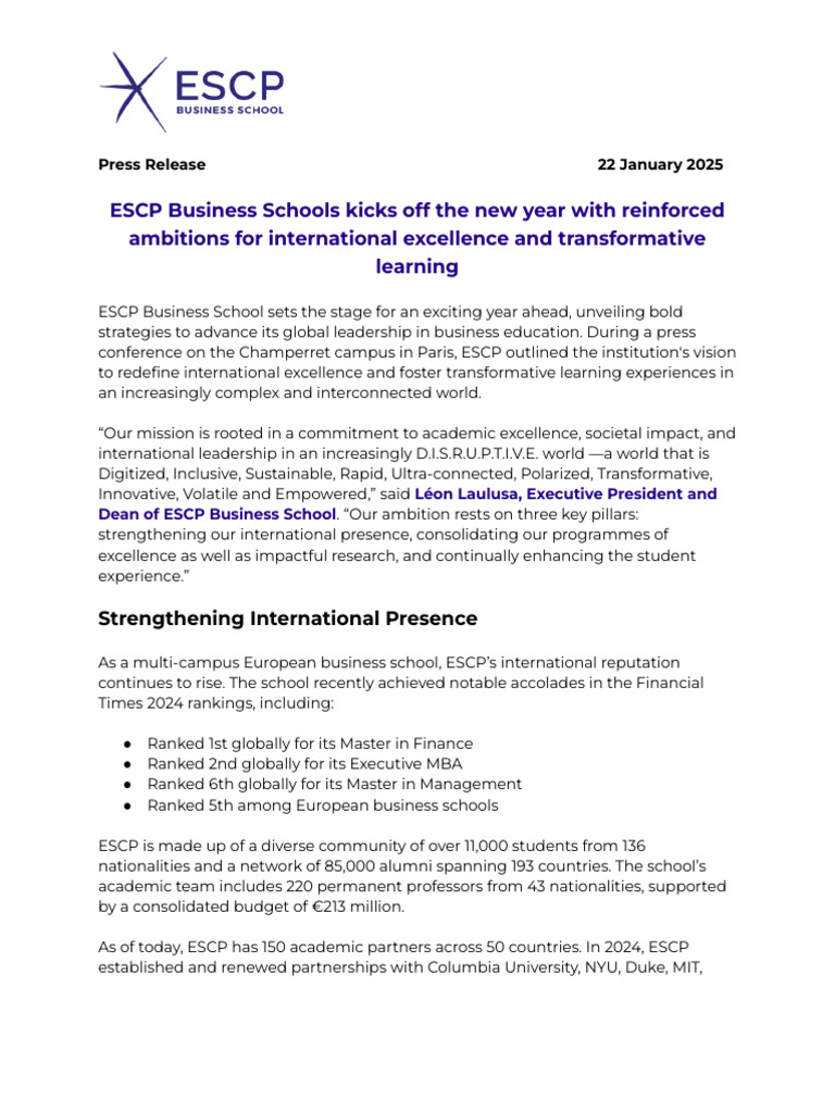 ESCP 2025 Ambitions 22012025 | PDF