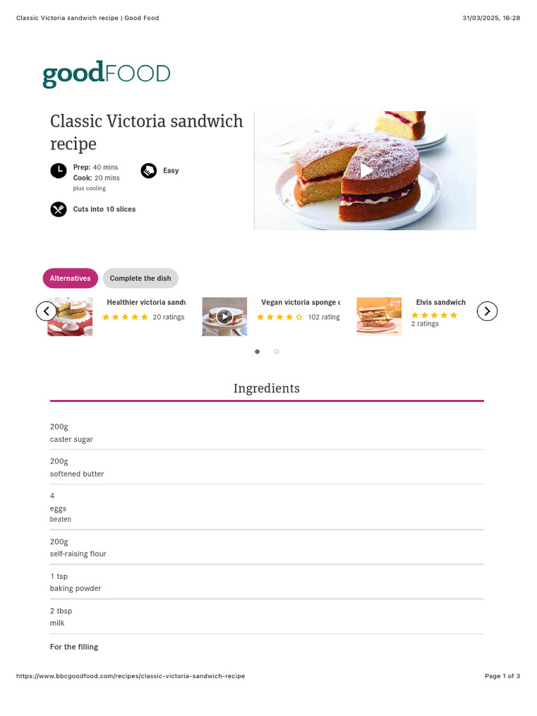 Classic Victoria Sandwich Recipe | PDF | Cakes | Foods