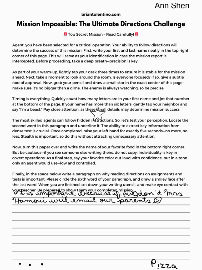 Mission Impossible Directions Challenge | PDF