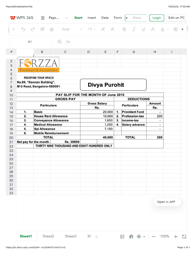 Payslip Template for WPS 365 | PDF