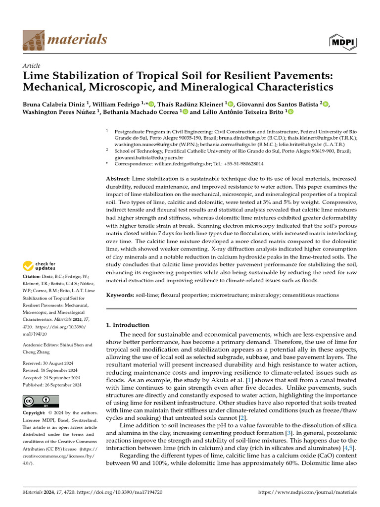 Lime Stabilization of Tropical Soil for Resilient Pavements Mechanical, Microscopic, And ...