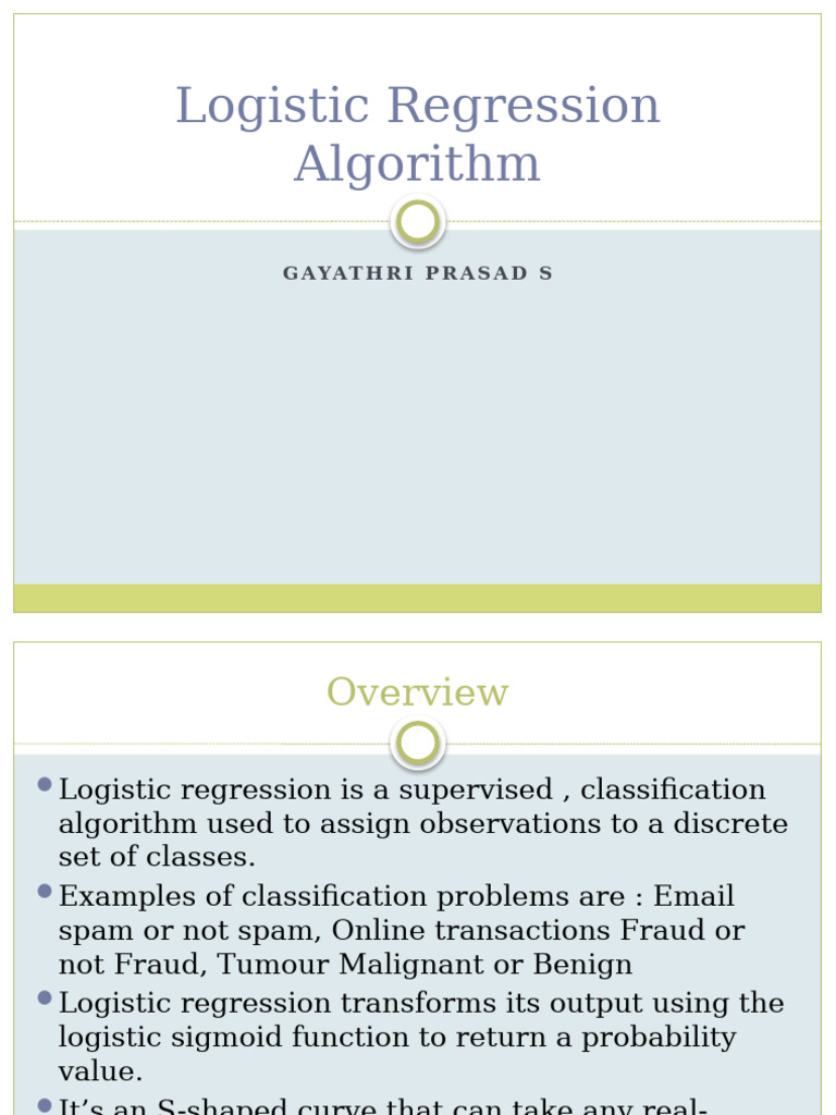 ML CLASS 5 Logistic Regression Algorithm | PDF | Regression Analysis | Logistic Regression