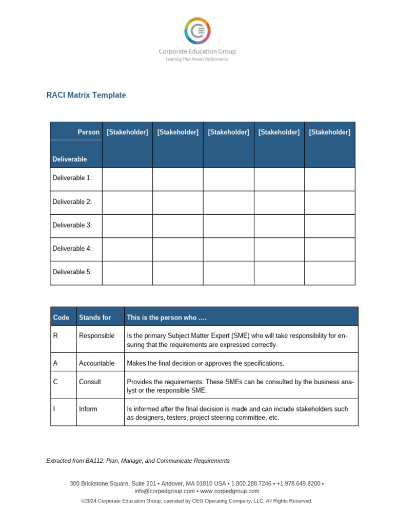 RACI Matrix Template for Stakeholders | PDF