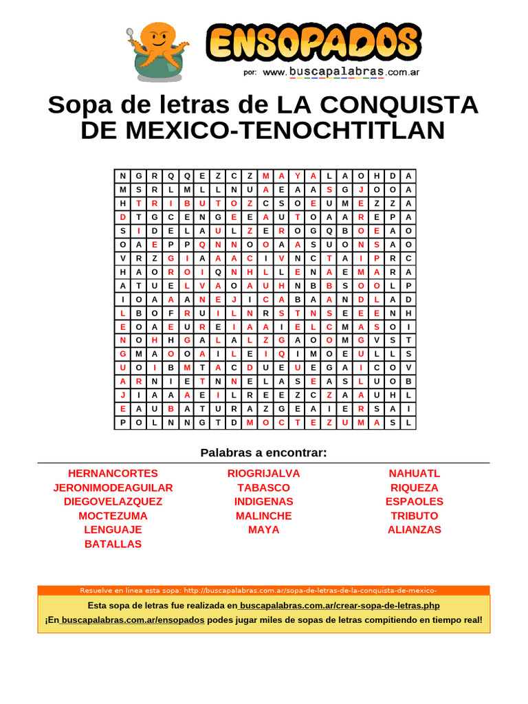 Sopa de Letras: Conquista de México | PDF | azteca | Mesoamérica