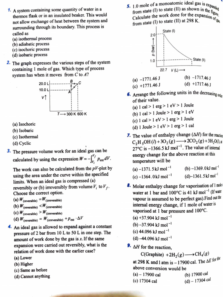 Chemical Thermodynamics Processes Explained | PDF | Gases | Enthalpy