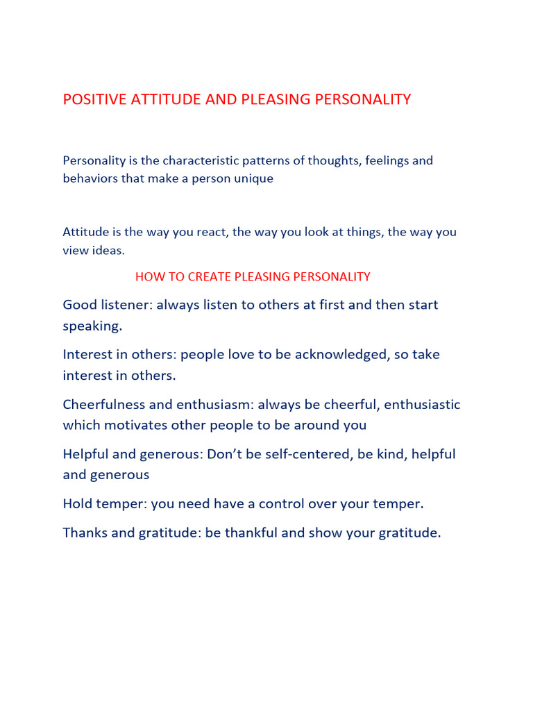 Cultivating a Positive Personality | PDF