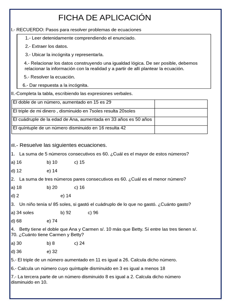 Pasos para resolver ecuaciones matemáticas | PDF | Ecuaciones