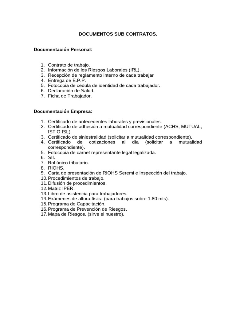 Documentos Sub Contratos | PDF
