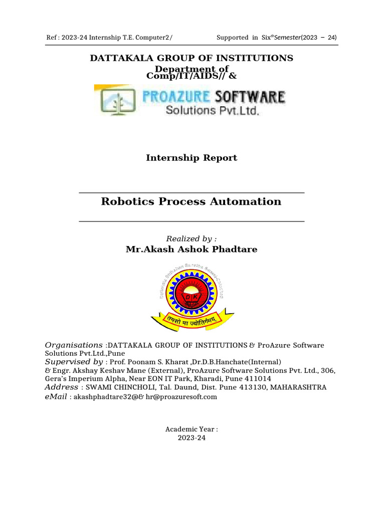 Akash Ashok Phadtare Dattakala Internship Report TE SPPU | PDF ...