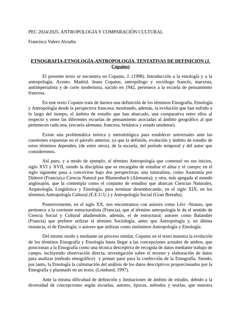 Pec Antropologia y Comparacion Cultural | PDF | Antropología | Etnografía
