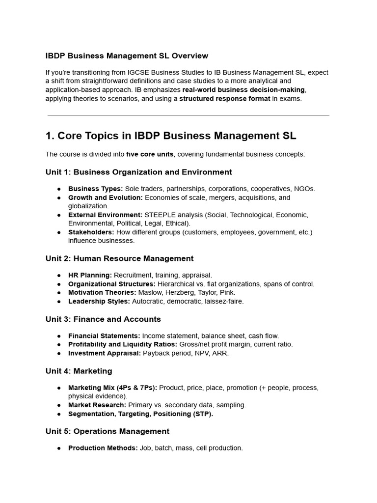 IBDP Business Management SL Overview | PDF | Methodology | Business