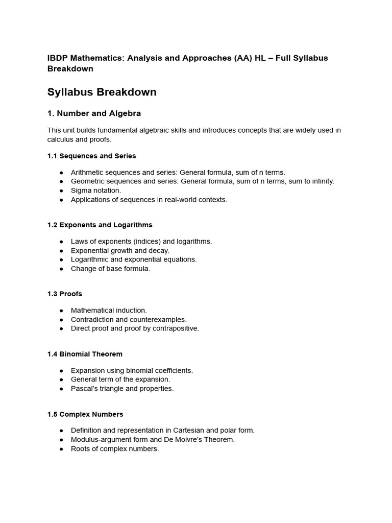IBDP Mathematics - Analysis and Approaches (AA) HL - Full Syllabus ...