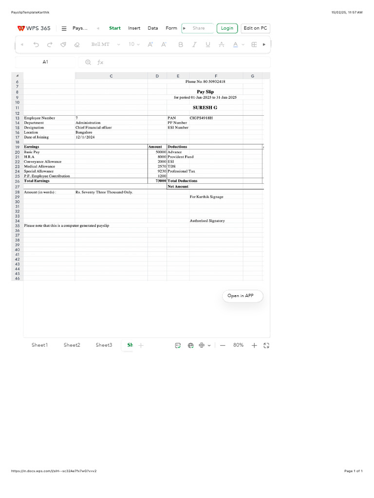 Payslip Template Karthik 5 | PDF
