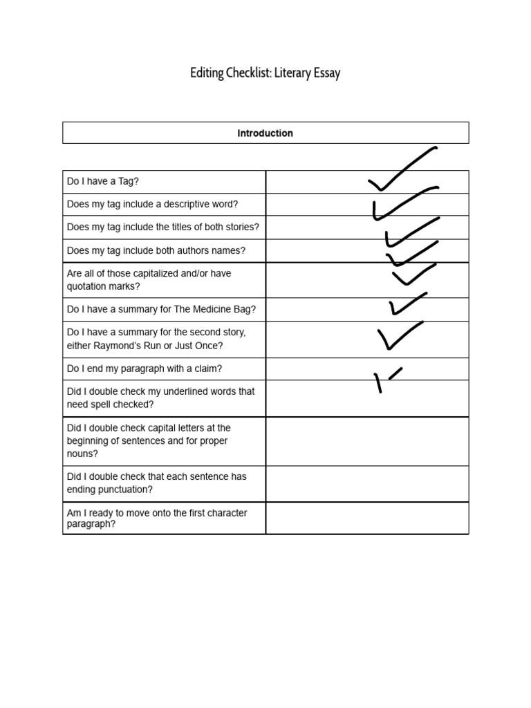 Editing+Checklist +Literary+Essay | PDF | Paragraph | Ellipsis
