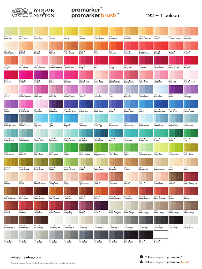 Winsor and Newton Promarker Brush Color Chart | PDF | Artistic ...