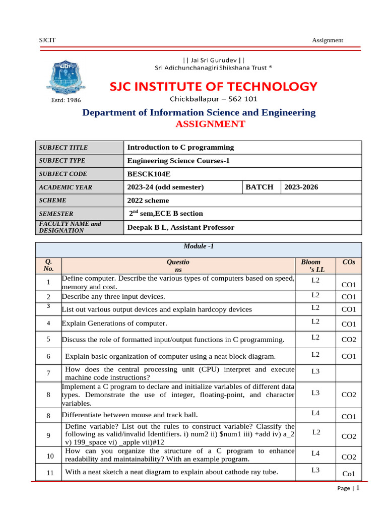 ASSIGNMENT_Introduction to C programming | PDF | Computer Program | Programming