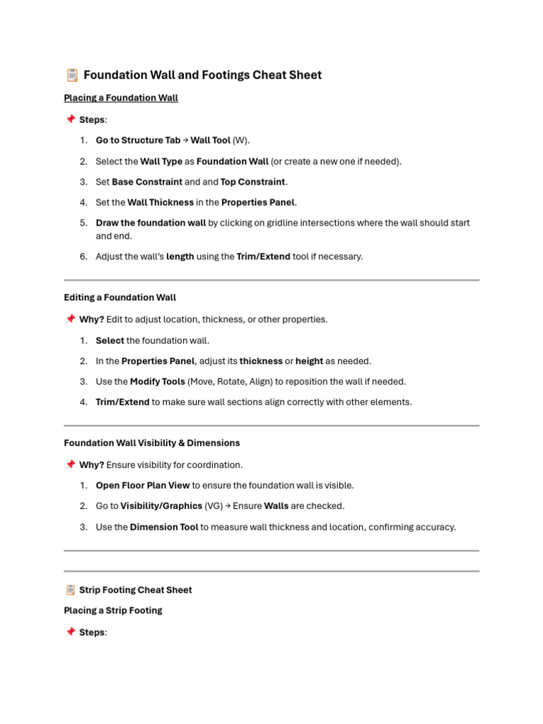 Foundation Walls and Footings Cheat Sheet | PDF | Wall | Foundation (Engineering)