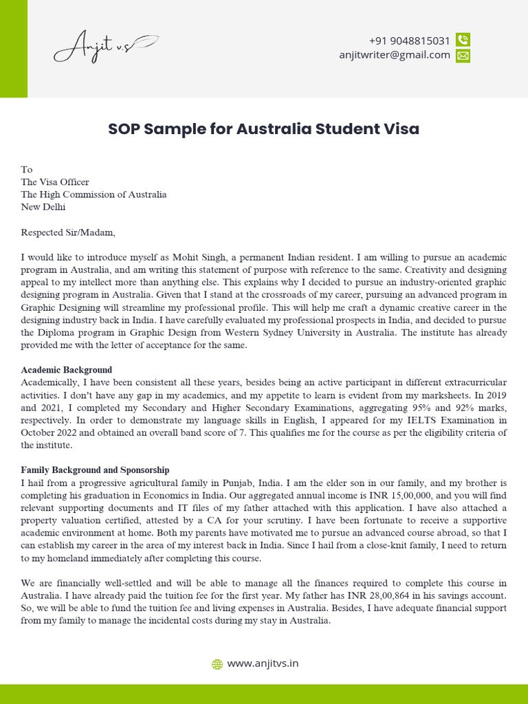 SOP Sample For Australia Student Visa | PDF | Graphic Design