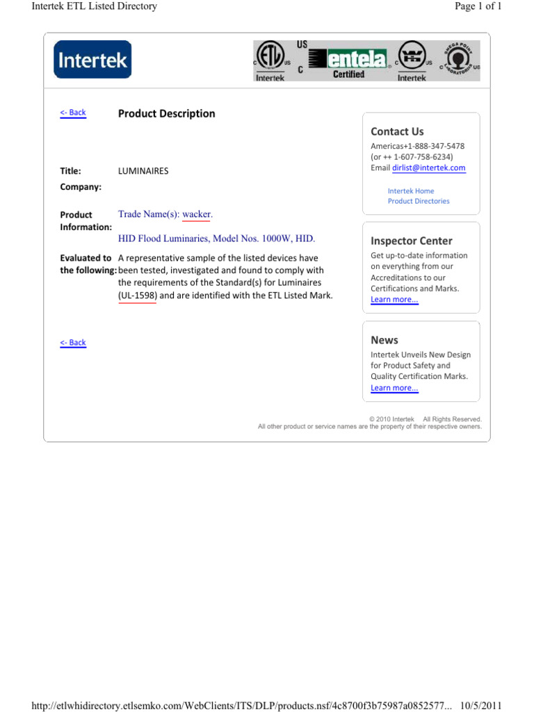 Intertek - UL 1598 - WN LT Luminaries | PDF
