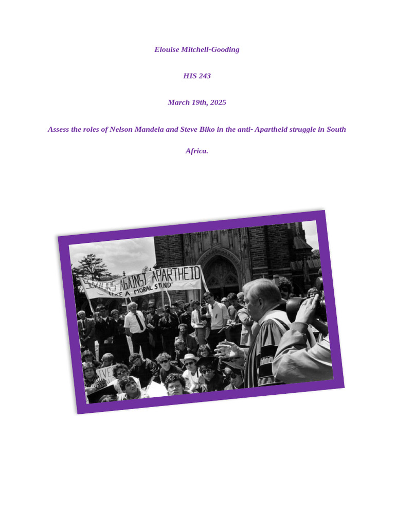 His 243 Assignment - Mandela and Biko | PDF | Apartheid | Nelson Mandela