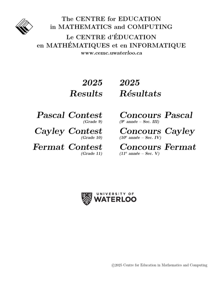 2025 Pascal, Cayley, Fermat Results | PDF | Schools