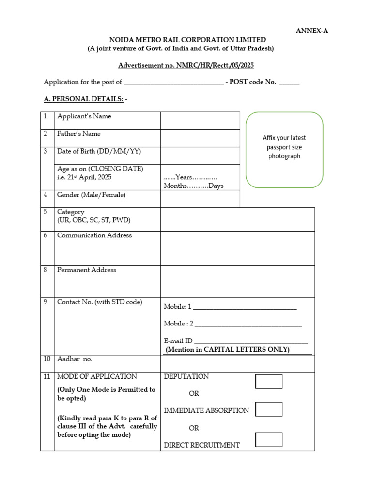 NMRC Job Application Form 2025 | PDF
