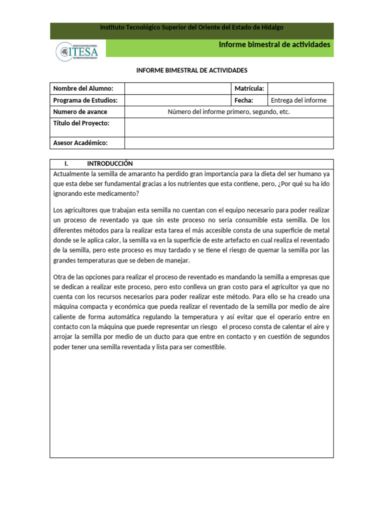 Informe Bimestral de Activides | PDF