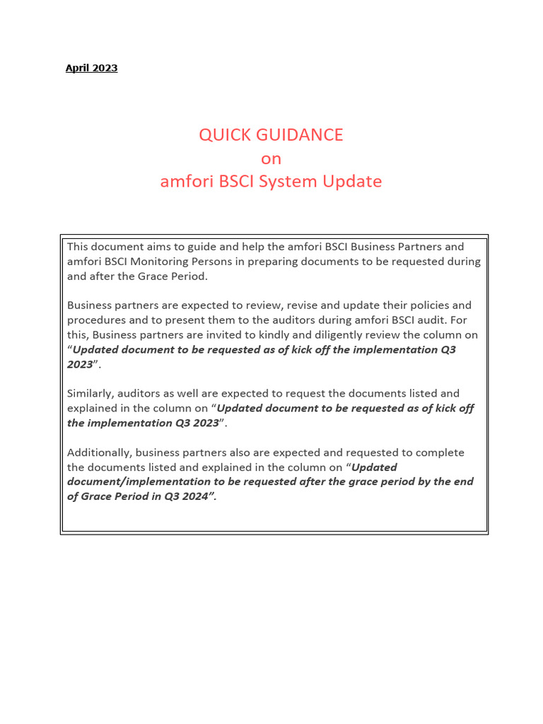Quick Guidance on amfori BSCI System Update - English | PDF | Human ...