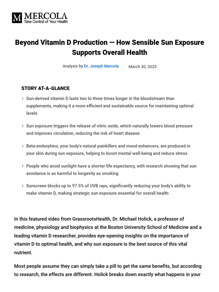Sensible Sun Exposure Supports Overall Health PDF | PDF | Vitamin D ...