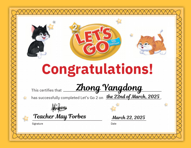 Let’s Go 2 Completion Certificate | PDF