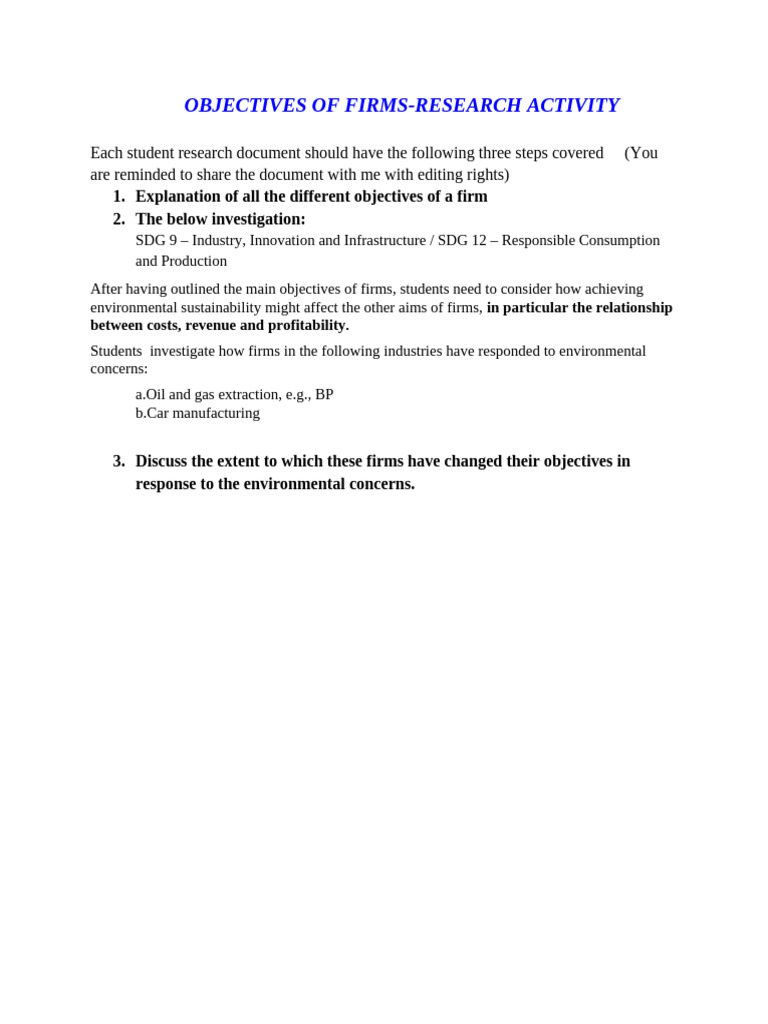 Objectives of Firms-Research Activity | PDF