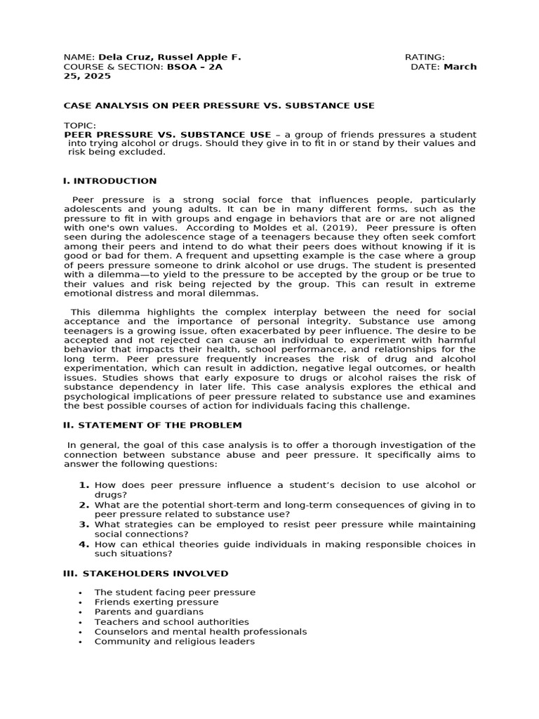 Case Analysis - Dela Cruz Russel Apple F. - Bsoa 2a | PDF | Adolescence | Substance Abuse