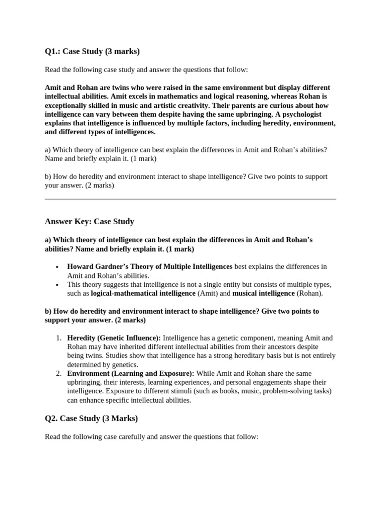 CHAPTER 1 CASE STUDY QUESTIONS WITH ANSWER KEY - Copy (1) | PDF | Intelligence | Creativity