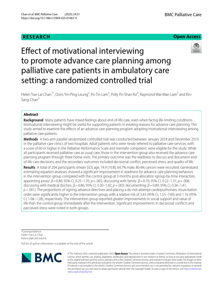 Helen Yue-Lai Chan 2025 | PDF | Palliative Care | End Of Life Care