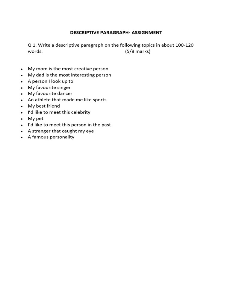 Assignment On Descriptive Paragraph Writing | PDF