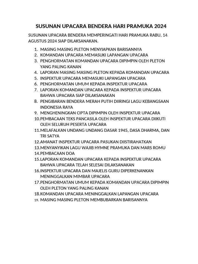 Susunan Upacara Hari Pramuka 2024 | PDF