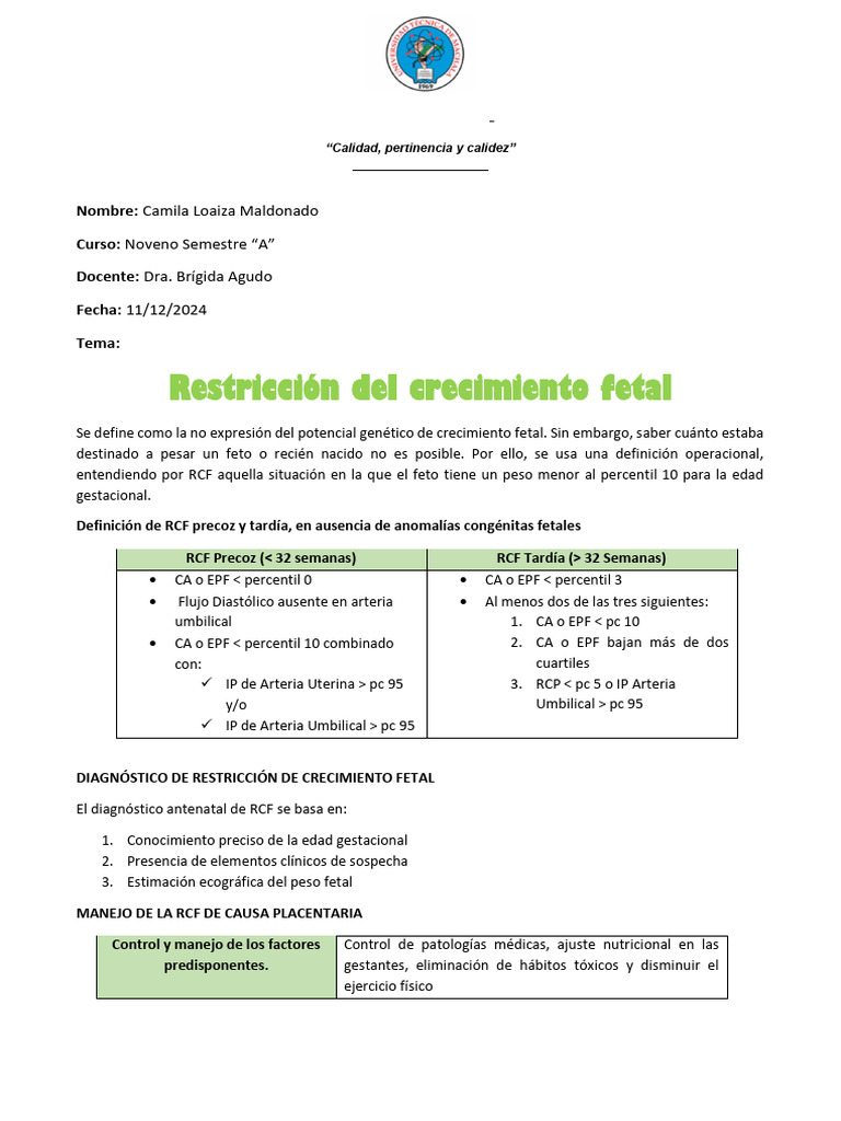 Restricción Del Crecimiento Fetal | PDF | Feto | El embarazo