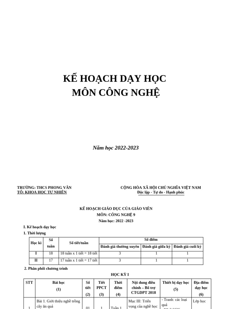 (22-23) Khdh Môn Công Nghệ 9 | PDF