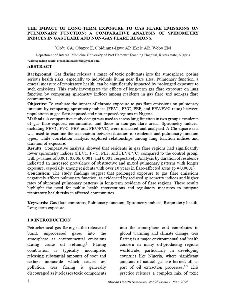 The Impact of Long-term Exposure to Gas Flare Emissions on Pulmonary ...