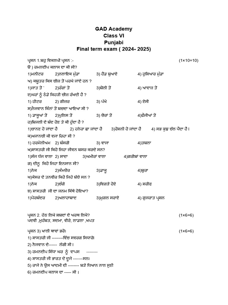 Punjabi Paper (1) | PDF