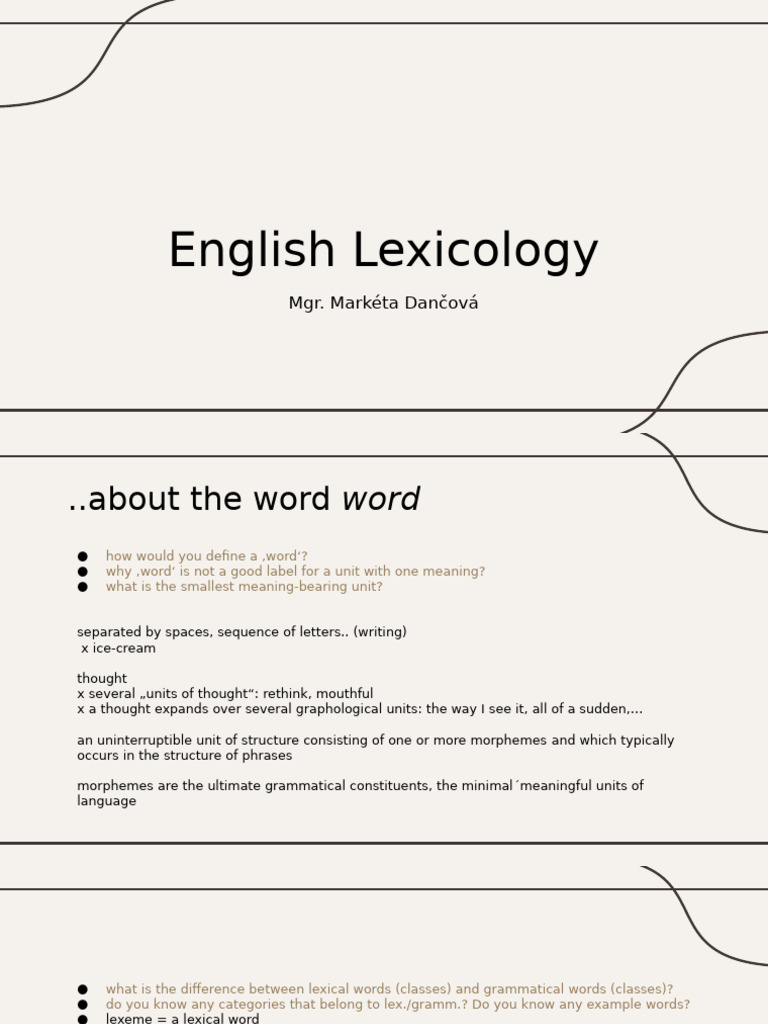 Lexikologie 1 - Prednaska | PDF | Word | Lexicon