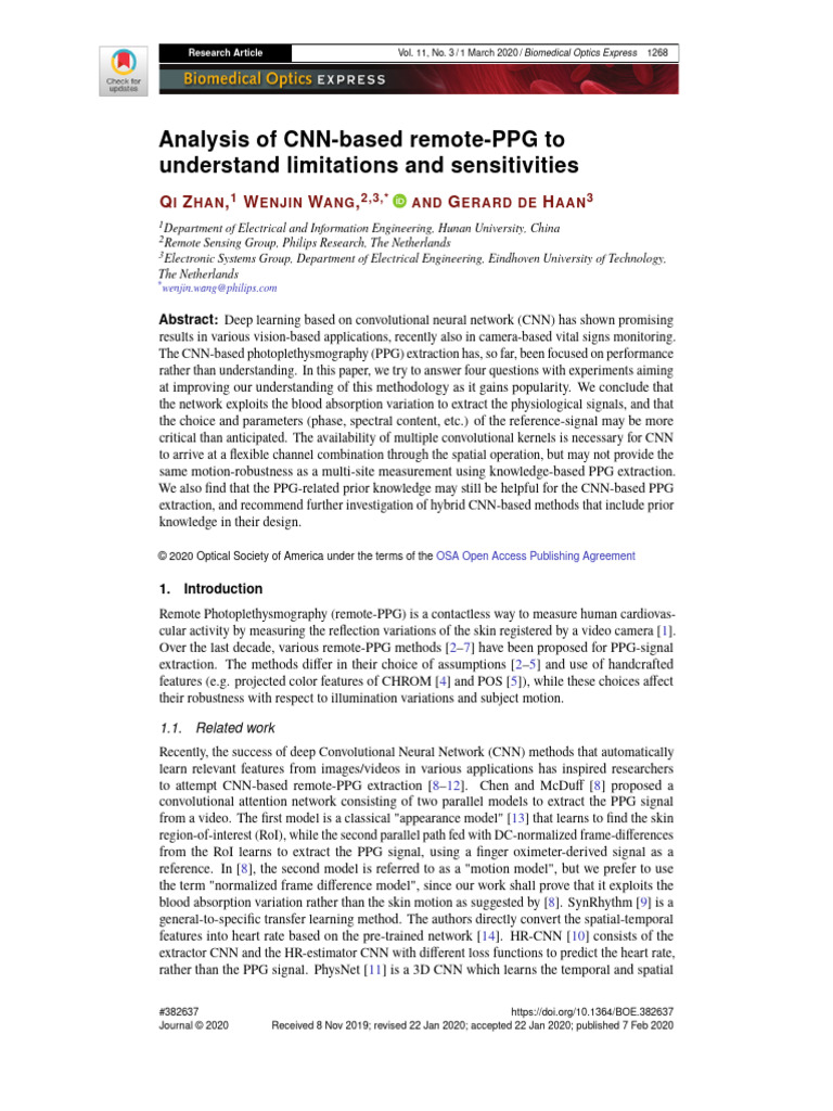 Analysis of CNN-based remote-PPG To Understand Lim | PDF | Frame Rate