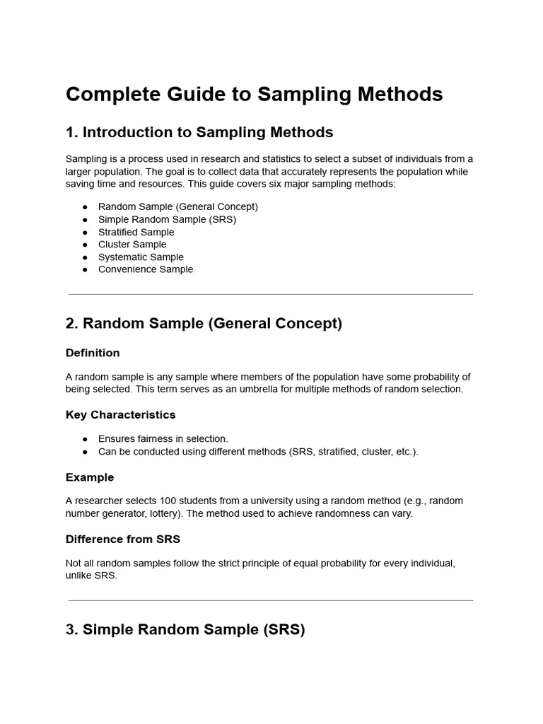 Complete Guide to Sampling Methods | PDF | Sampling (Statistics ...