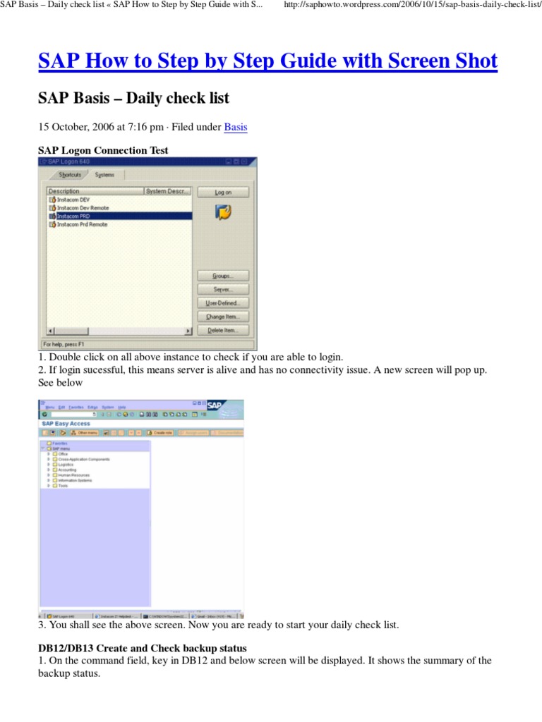 SAP Basis - Daily Check List SAP How To Step by Step Guide With Screen ...