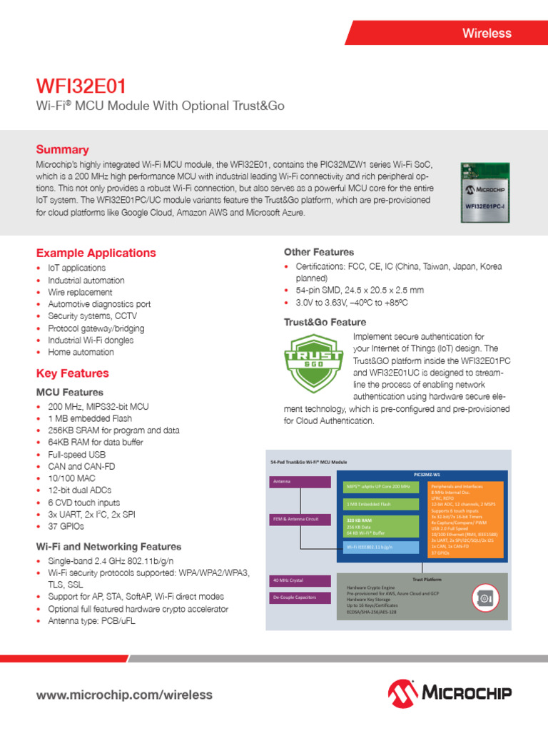 Wfi32e01 Wi Fi Mcu Module Sell Sheet Pdf Wi Fi Integrated Circuit