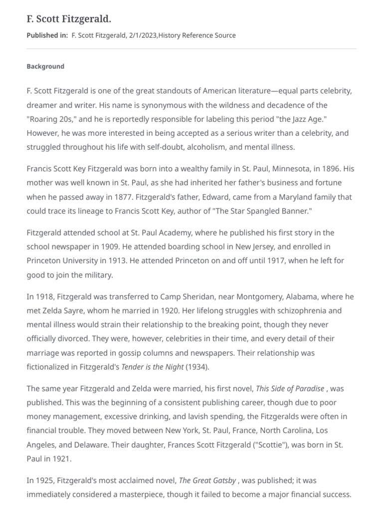 F. Scott Fitzgerald. - EBSCO1 | PDF | F. Scott Fitzgerald | The Great ...