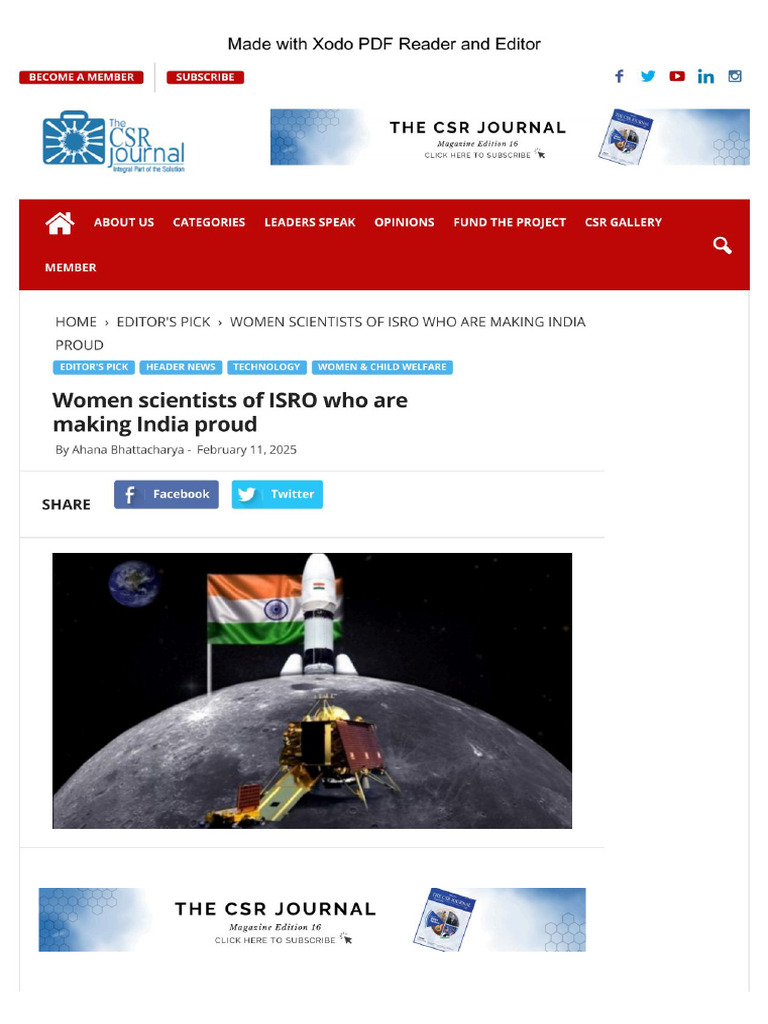 Women Scientists of ISRO Who Are Making India Proud - The CSR Journal | PDF